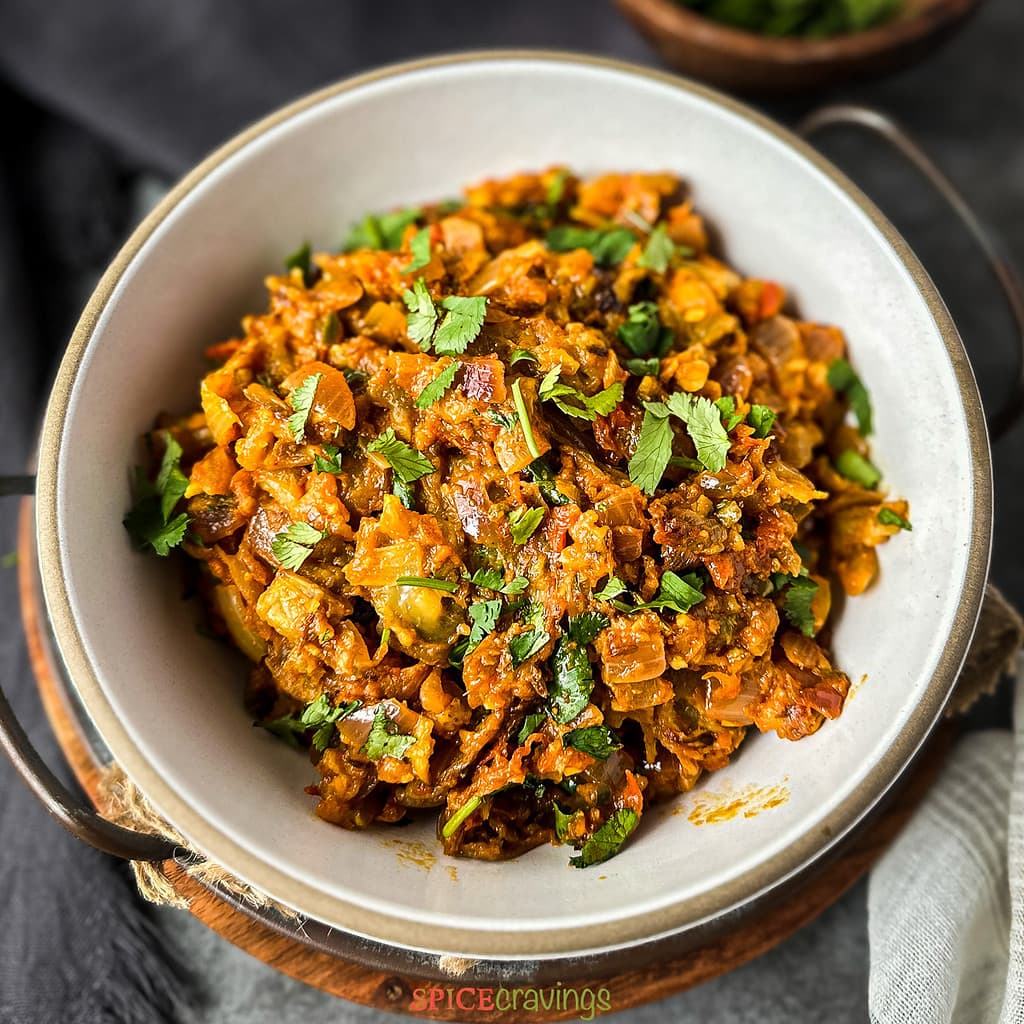 Baingan Bharta (Roasted Eggplant Mash) - Spice Cravings